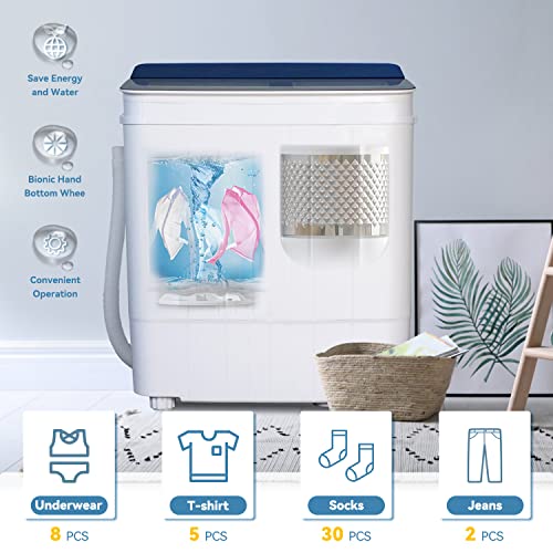 Greenvelly Portable Washing Machine Washer, 21.6lbs Mini Twin Tub Washer and Dryer Combo, 13lbs Compact Laundry Clothes Washer, Small Semi-Automatic Wash and Spin Cycle for Apartment RV Dorm Camping (Blue)