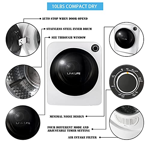 11Lbs 2.6 cu.f Electric Portable Clothes Dryer - LINKLIFE Portable Tumble Clothes Laundry Dryer, Stainless Steel Drum, Mechanical Control