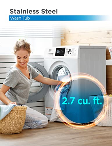 BLACK+DECKER Front Load Washer, 2.7 Cu. Ft. Compact Washing Machine with LED Display & 16 Cycles