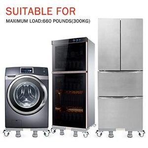 Mini Fridge Stand Washing Machine Base Adjustable Mobile Base with 4x2 Locking Rubber Rotating Wheels and 4 Sturdy Washing Machine Feet Suitable for Dryer, Washing Machine and Mini Refrigerator