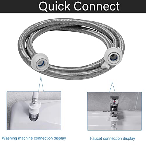 portable washing machine hoses, Suitable for Twin Tub washing machine, mini washing machine,(quick connect) (Stainless steel, 6.56FT/2 Meters)