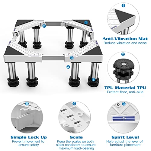 SEISSO Fridge Stand-Upgraded 8 Heavy Duty Feet Adjustable Dryer Stand Increase 7-8.6inch Height Max Load 992LB/450KG Base Stand for Washer Refrigerator Washing Machine Dryer