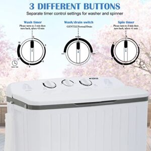 Portable Washing Machine, Compact Twin Tub Portable Washer and Dryer, 17Lbs Capacity Timer Control Mini Laundry Machine for Dorms, Rv’s, Camping, Apartments, College Rooms