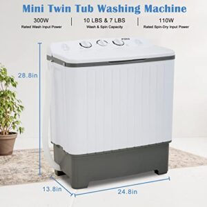 Portable Washing Machine, Compact Twin Tub Portable Washer and Dryer, 17Lbs Capacity Timer Control Mini Laundry Machine for Dorms, Rv’s, Camping, Apartments, College Rooms