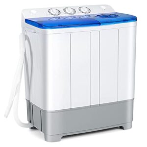 costway portable washing machine, twin tub 22lbs capacity, compact washer(13.2lbs) and spinner(8.8lbs) with control knobs, built-in drain pump, semi-automatic laundry washer for apartment, rv (blue)