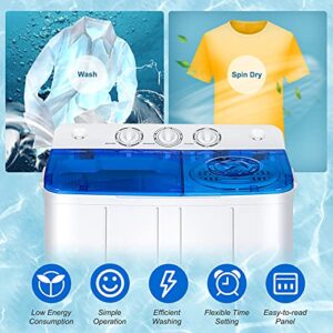 COSTWAY Portable Washing Machine, Twin Tub 22Lbs Capacity, Compact Washer(13.2Lbs) and Spinner(8.8Lbs) with Control Knobs, Built-in Drain Pump, Semi-Automatic Laundry washer for Apartment, RV (Blue)