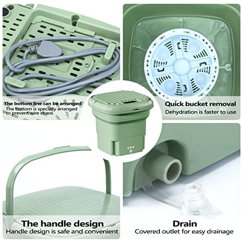 Foldable and Portable Washing Machine, Mini Portable Washer, Washing Machine with Drain Basket for Apartment, Laundry, Camping, RV, Travel, Underwear, Personal, Baby - GREEN