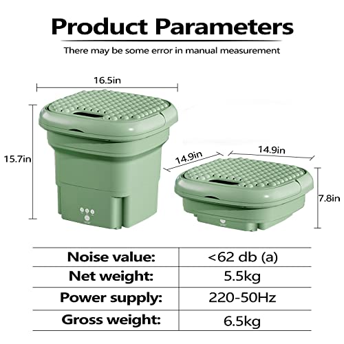 Foldable and Portable Washing Machine, Mini Portable Washer, Washing Machine with Drain Basket for Apartment, Laundry, Camping, RV, Travel, Underwear, Personal, Baby - GREEN