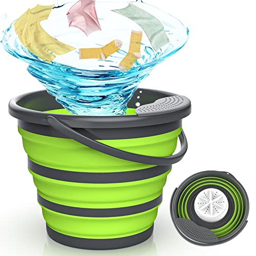 Portable Washing Machine, Mini Machine Ultrasonic Turbine Wash Bucket Collapsible, Automatic Washer for Underwear, Sock, Baby Clothes, Travel, Camping, RV, Dorm, Apartment