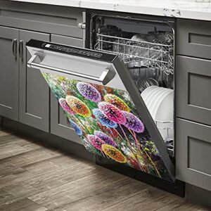 Colourful Dandelion Painting Kitchen Dishwasher Cover Magnetic Sticker,Refrigerator,Washing Machine Magnet Panel Decal,Flower Dryer Decorative Floral Cover for Home Decor 23in W x 26in H