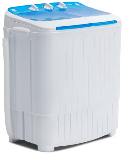 TABU 16.5Ibs Portable Washing Machine, Compact Washer Machine, Mini Washing Machine, Twin Tub Washer and Spiner, Ideal for Dorms, Apartments, RVs, Camping etc (White & Blue)