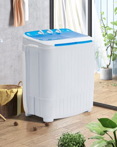 TABU 16.5Ibs Portable Washing Machine, Compact Washer Machine, Mini Washing Machine, Twin Tub Washer and Spiner, Ideal for Dorms, Apartments, RVs, Camping etc (White & Blue)