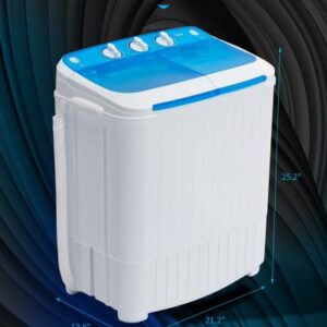 TABU 16.5Ibs Portable Washing Machine, Compact Washer Machine, Mini Washing Machine, Twin Tub Washer and Spiner, Ideal for Dorms, Apartments, RVs, Camping etc (White & Blue)