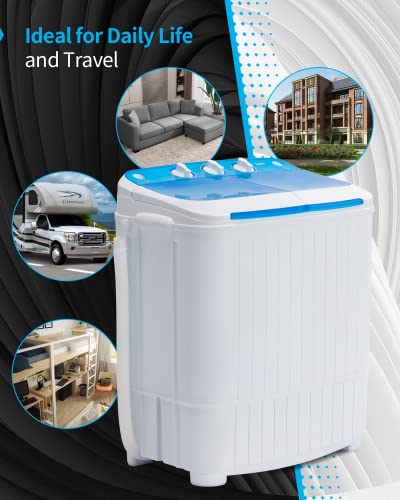 TABU 16.5Ibs Portable Washing Machine, Compact Washer Machine, Mini Washing Machine, Twin Tub Washer and Spiner, Ideal for Dorms, Apartments, RVs, Camping etc (White & Blue)