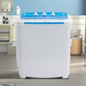 TABU 16.5Ibs Portable Washing Machine, Compact Washer Machine, Mini Washing Machine, Twin Tub Washer and Spiner, Ideal for Dorms, Apartments, RVs, Camping etc (White & Blue)