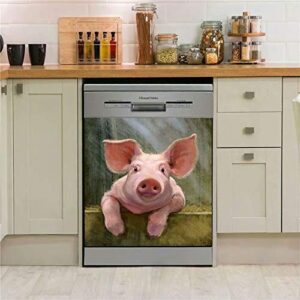 Oil Painting of Animal Cute Pig Dishwasher Door Cover Removable Vinyl Panel Decal Magnetic Refrigerator Stickers 23" W x 26" H