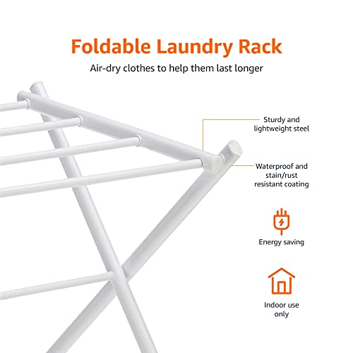 Pyle XPB20-288S PYRPUCWM22 Compact & Portable Washer & Dryer, 0, White and Amazon Basics Foldable Laundry Rack for Air Drying Clothing - 41.8" x 29.5" x 14.5", White