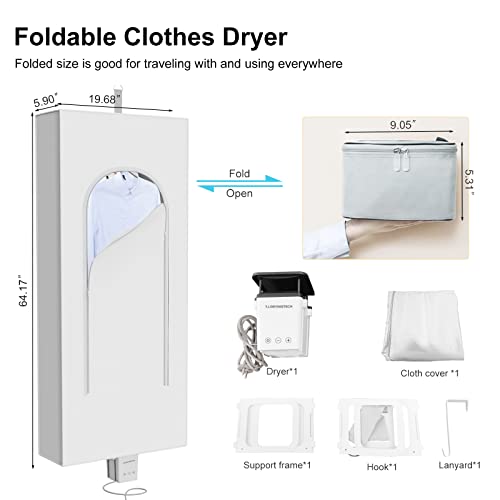 TJ. Clothes Dryer, 110V 600W Portable Dryer with PTC Drying & Intelligent Timer, Electric Clothes Dryer with 11LBS Capacity, Hangable & Foldable, Fast Drying & Low Noise for Apartments RV Travel