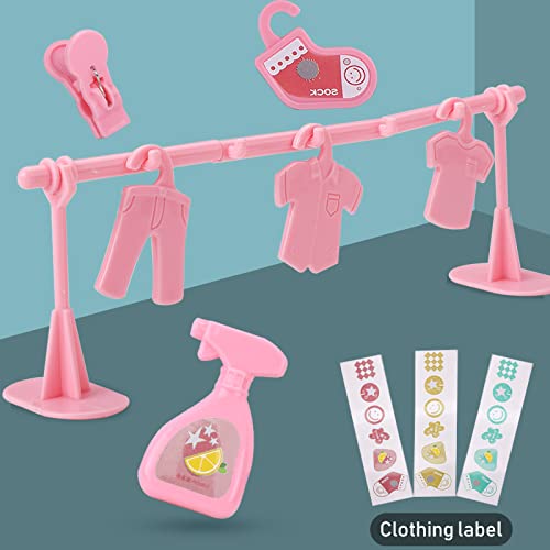 Children's Mini Washing Machine Toy Manual Roller Toy Electric Girl Play House with Clothes, Detergent (Pink Washing Machine)