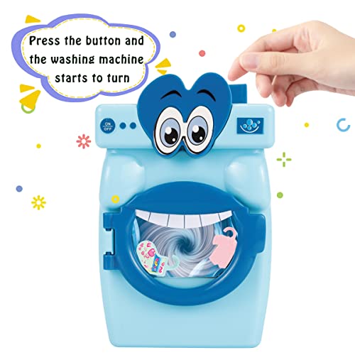 Children's Mini Washing Machine Toy Manual Roller Toy Electric Girl Play House with Clothes, Detergent (Pink Washing Machine)