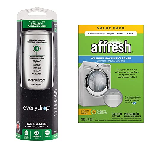 everydrop by Whirlpool Ice and Water Refrigerator Filter 4, EDR4RXD1, Single-Pack & Affresh Washing Machine Cleaner, Cleans Front Load and Top Load Washers, Including HE, 5 Tablets