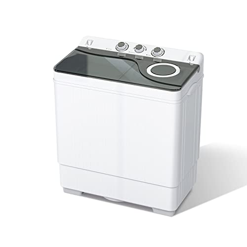 Compact Twin Tub Washing Machine, Anpuce Portable Mini Washer Portable Laundry Washer w/Wash and Spin Cycle Combo Built-in Drain Pump/Semi-Automatic 26lbs Capacity for Camping, Apartments, Dorms, College Rooms, RV’s, White&Gray