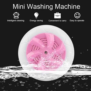 Weohoviy Mini Washing Machine, Portable Washing Machine with Ultrasonic and Turbine Rotates for Travel Business Trip Laundry Washer Cleaner Cleaning Tool(Pink)