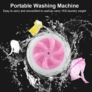 Weohoviy Mini Washing Machine, Portable Washing Machine with Ultrasonic and Turbine Rotates for Travel Business Trip Laundry Washer Cleaner Cleaning Tool(Pink)