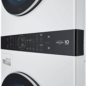 LG WKEX200H Single Unit Washtower With Center Control 4.5 Cu.Ft. Front Load Washer & 7.4 Cu.Ft. Electric Dryer (White)