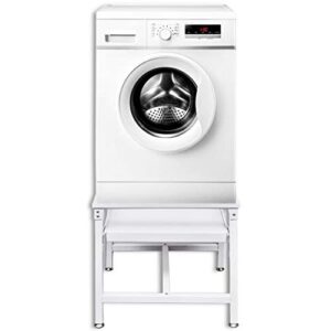 Kavolet Washing Machine Pedestal with Pull-Out Shelf, Washer and Dryer Stand, Mini Fridge Stand, White