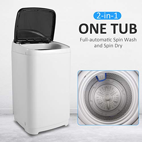 Washing Machine, 15.5Lbs Portable Washer 2-in-1 Full-Automatic Laundry Washer with 10 Programs +8 Water Level Selections+Drain Pump+LED Display Compact Top Load Cloth Washer(US Stock)