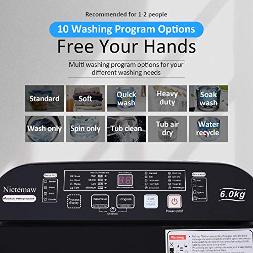 Washing Machine, 15.5Lbs Portable Washer 2-in-1 Full-Automatic Laundry Washer with 10 Programs +8 Water Level Selections+Drain Pump+LED Display Compact Top Load Cloth Washer(US Stock)