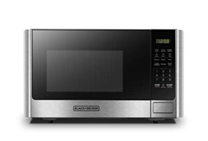 black+decker digital microwave oven with turntable push-button door, child safety lock, stainless steel, 0.9 cu ft