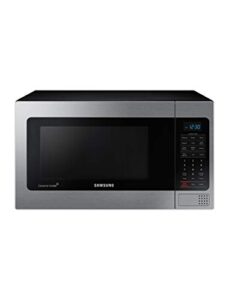 samsung 1.1 cu ft countertop microwave oven w/ grilling element, ceramic enamel interior, auto cook options, 1000 watt, mg11h2020ct/aa, stainless steel, black w/ mirror finish