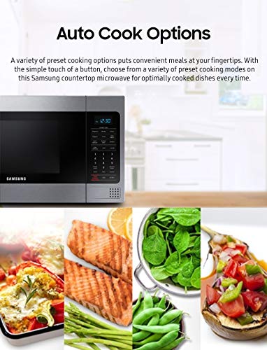 SAMSUNG 1.1 Cu Ft Countertop Microwave Oven w/ Grilling Element, Ceramic Enamel Interior, Auto Cook Options, 1000 Watt, MG11H2020CT/AA, Stainless Steel, Black w/ Mirror Finish