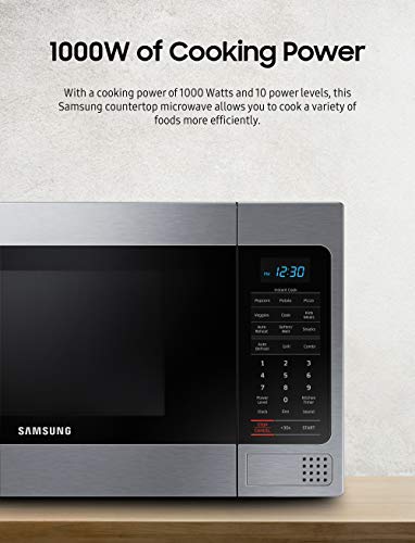 SAMSUNG 1.1 Cu Ft Countertop Microwave Oven w/ Grilling Element, Ceramic Enamel Interior, Auto Cook Options, 1000 Watt, MG11H2020CT/AA, Stainless Steel, Black w/ Mirror Finish