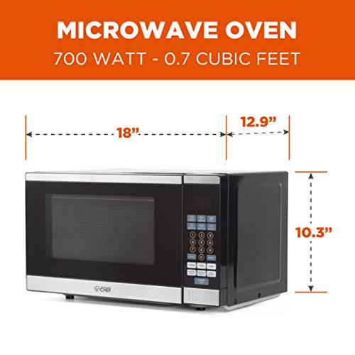 Commercial Chef Countertop Microwave Oven, 0.7 Cubic Feet, Stainless Steel