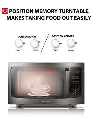 TOSHIBA ML-EM45P(BS) Countertop Microwave Oven with Smart Sensor and Position Memory Turntable, Memory Function, 1.6 Cu.ft with 13.6" Removable Turntable, Black Stainless Steel, 1200W