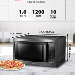 TOSHIBA ML-EM45P(BS) Countertop Microwave Oven with Smart Sensor and Position Memory Turntable, Memory Function, 1.6 Cu.ft with 13.6" Removable Turntable, Black Stainless Steel, 1200W