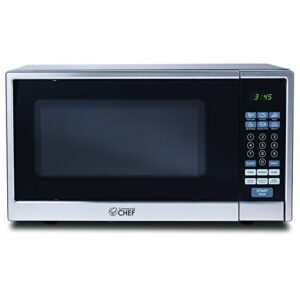 Commercial Chef Countertop Microwave, 1.1 Cubic Feet, Black With Stainless Steel Trim