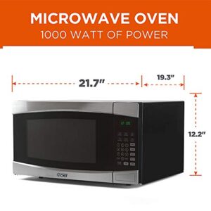 Commercial Chef CHM16100S6C Countertop Microwave Oven,1000 Watts, Small Compact Size, 10 Power Levels, 6 Easy One Touch Presets with Popcorn Button, Removable Turntable, Child Lock, Stainless Steel