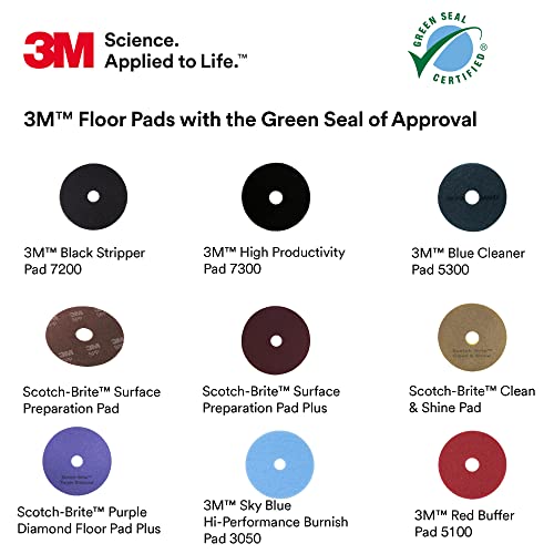 3M Cleaner Floor Pad 5300, 12" Diameter, Blue (Case of 5)