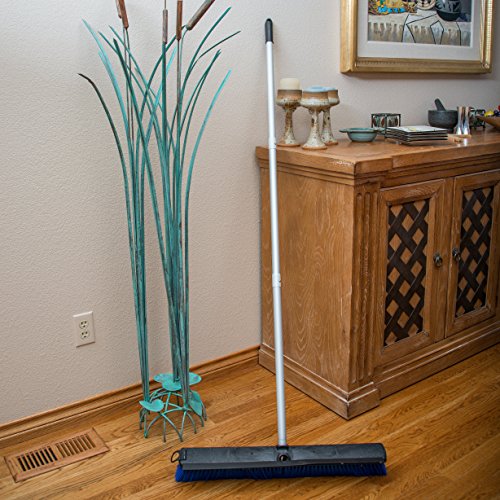 Carlisle FoodService Products 3621962414 Sweep Complete Aluminum Handle Floor Sweep with Squeegee, Plastic Bristles, 24" Length, 3" Bristle Trim, Blue