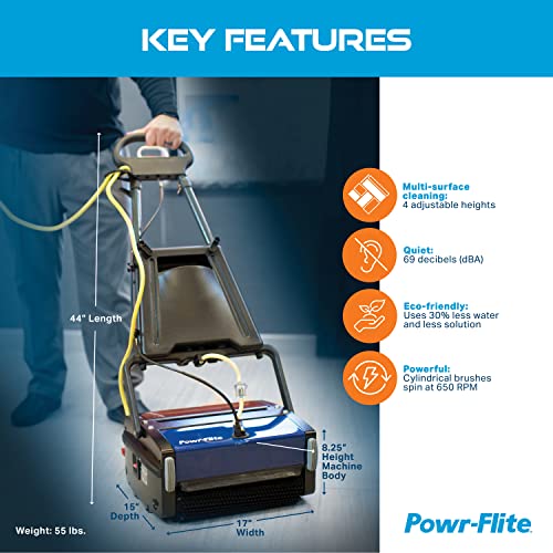 Multiwash 14 inch Commercial Floor Scrubber Machine by Powr-Flite, Power Scrubbers for Cleaning a Variety of Hard and Soft Surface Floors, PFMW14