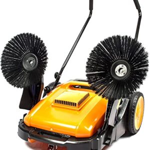 Industrial Floor Sweeper with Triple Brooms, 38 inch Outdoor and Indoor Hand Push Floor Sweeper, 38,000 Square feet per Hour, 12 gal Waste Container