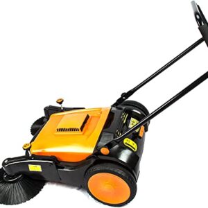 Industrial Floor Sweeper with Triple Brooms, 38 inch Outdoor and Indoor Hand Push Floor Sweeper, 38,000 Square feet per Hour, 12 gal Waste Container