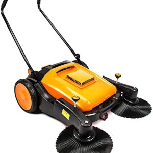 Industrial Floor Sweeper with Triple Brooms, 38 inch Outdoor and Indoor Hand Push Floor Sweeper, 38,000 Square feet per Hour, 12 gal Waste Container