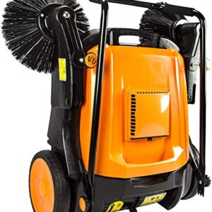 Industrial Floor Sweeper with Triple Brooms, 38 inch Outdoor and Indoor Hand Push Floor Sweeper, 38,000 Square feet per Hour, 12 gal Waste Container