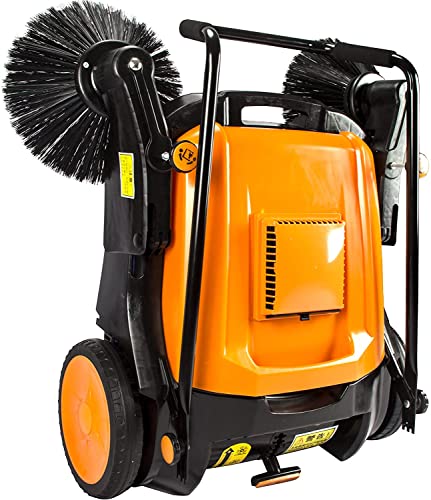 Industrial Floor Sweeper with Triple Brooms, 38 inch Outdoor and Indoor Hand Push Floor Sweeper, 38,000 Square feet per Hour, 12 gal Waste Container