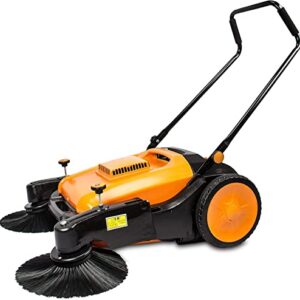 Industrial Floor Sweeper with Triple Brooms, 38 inch Outdoor and Indoor Hand Push Floor Sweeper, 38,000 Square feet per Hour, 12 gal Waste Container